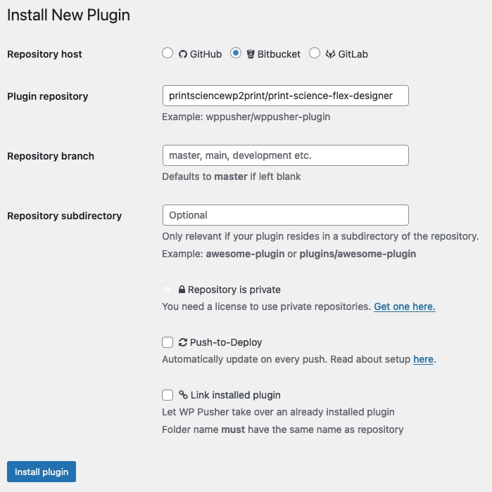 Install Flex Designer plugin with WP Pusher | Print Science Documentation