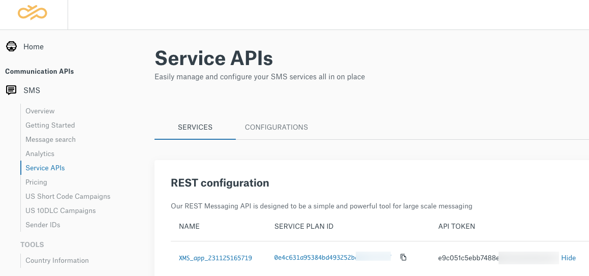 Configuration of SMS plugin for Sinch | Print Science Documentation